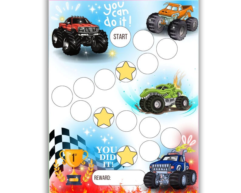 Monster Truck Reward Chart: Kids Behavior - Potty Training Tracker ...