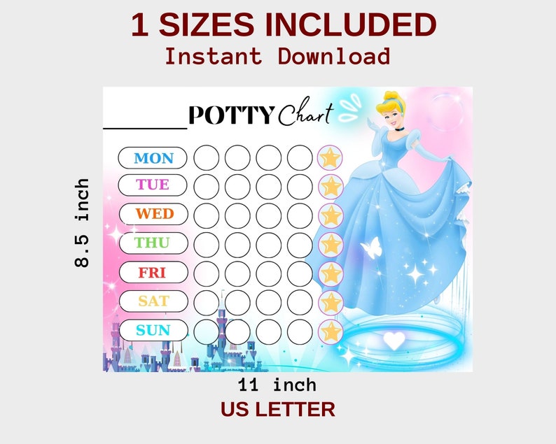 Cinderella Potty Training Chart Princess Toilet Training Sticker Chart ...