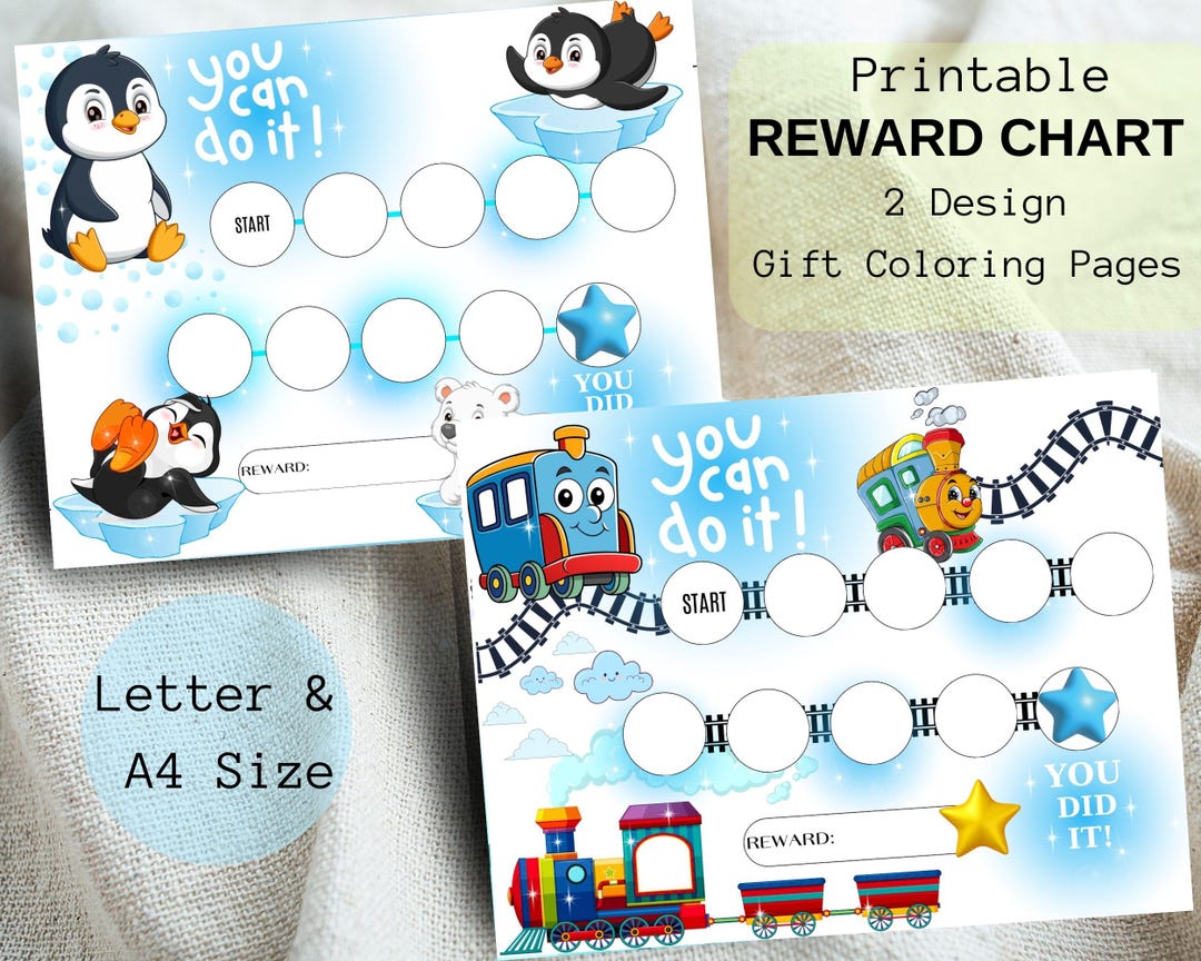 Penguin Reward Chart for Kids - 10 Day Countdown - Train Sticker Chart ...