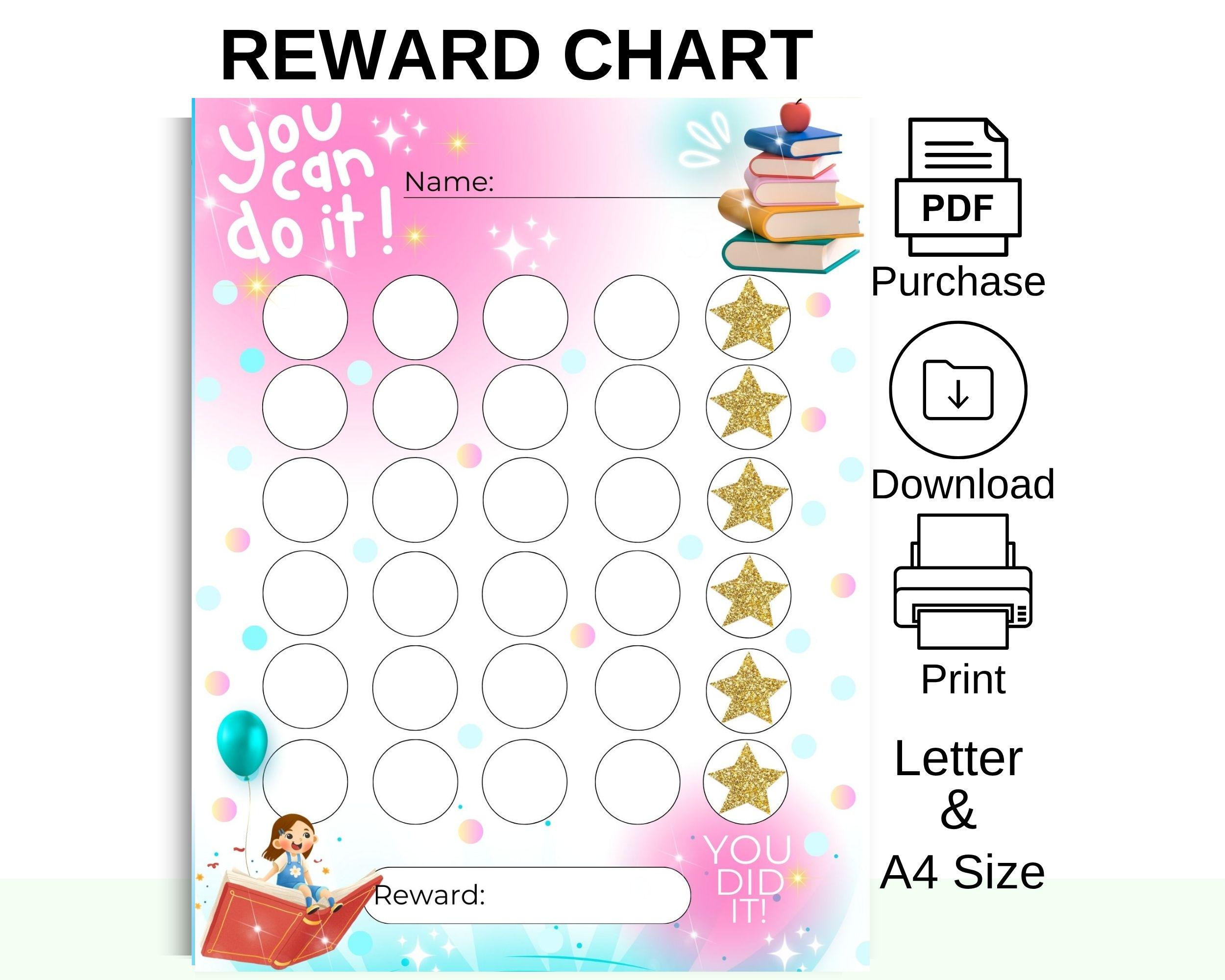 Printable Reading Reward Chart for Girls: Kids Book Tracker (A4-US ...