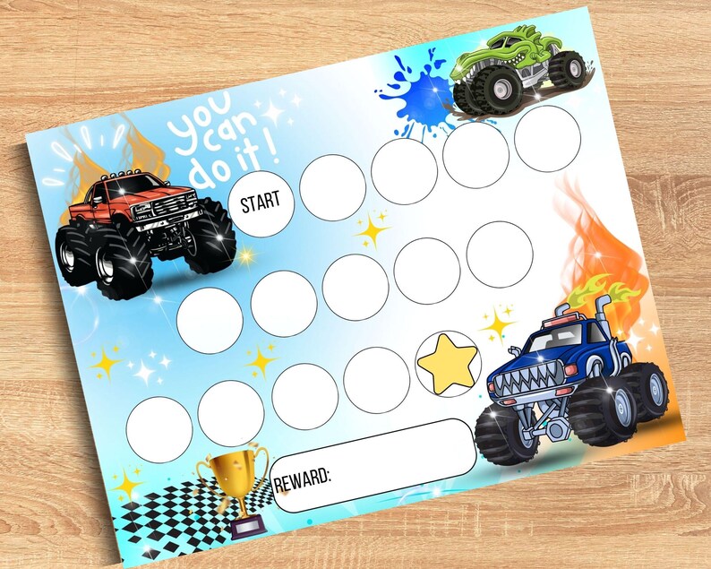 Monster Truck Reward Chart - Printable Behavior Chart for Kids - Chore ...