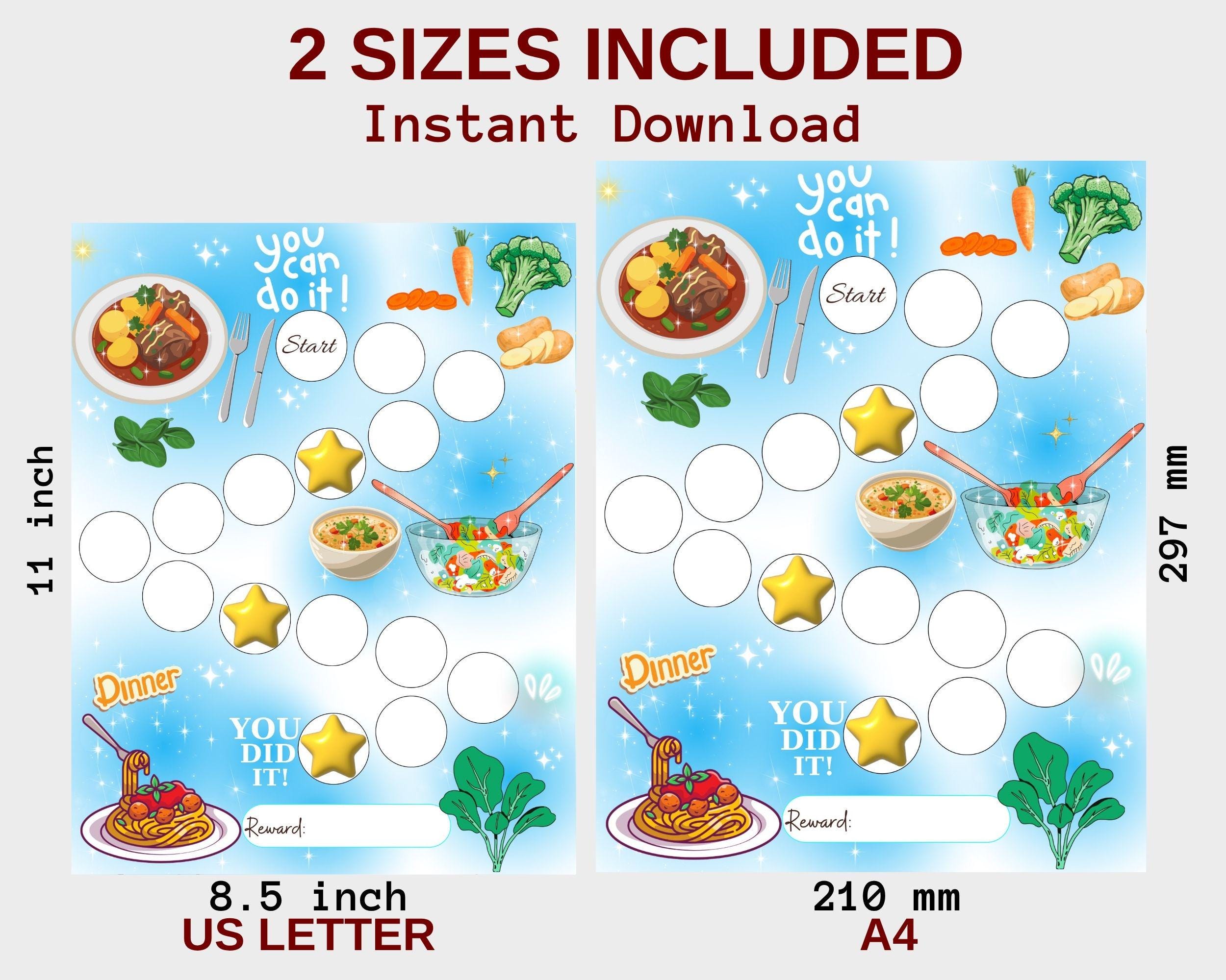 Printable Dinner Reward Chart for Kids: Mealtime Tracker (A4 & Letter ...