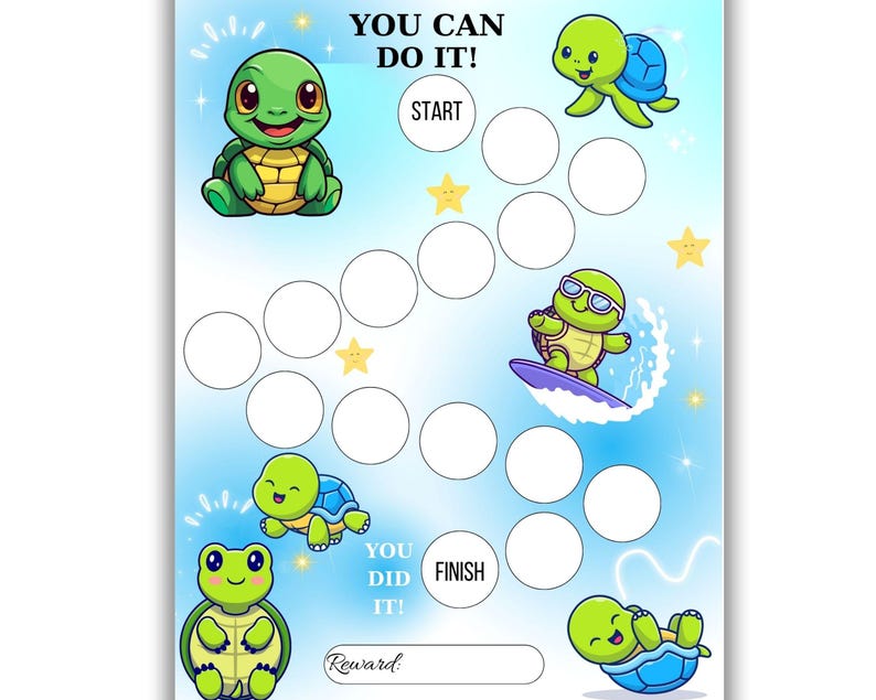 Turtle Reward Chart for Kids - Printable Habit Tracker - Cute Animal ...