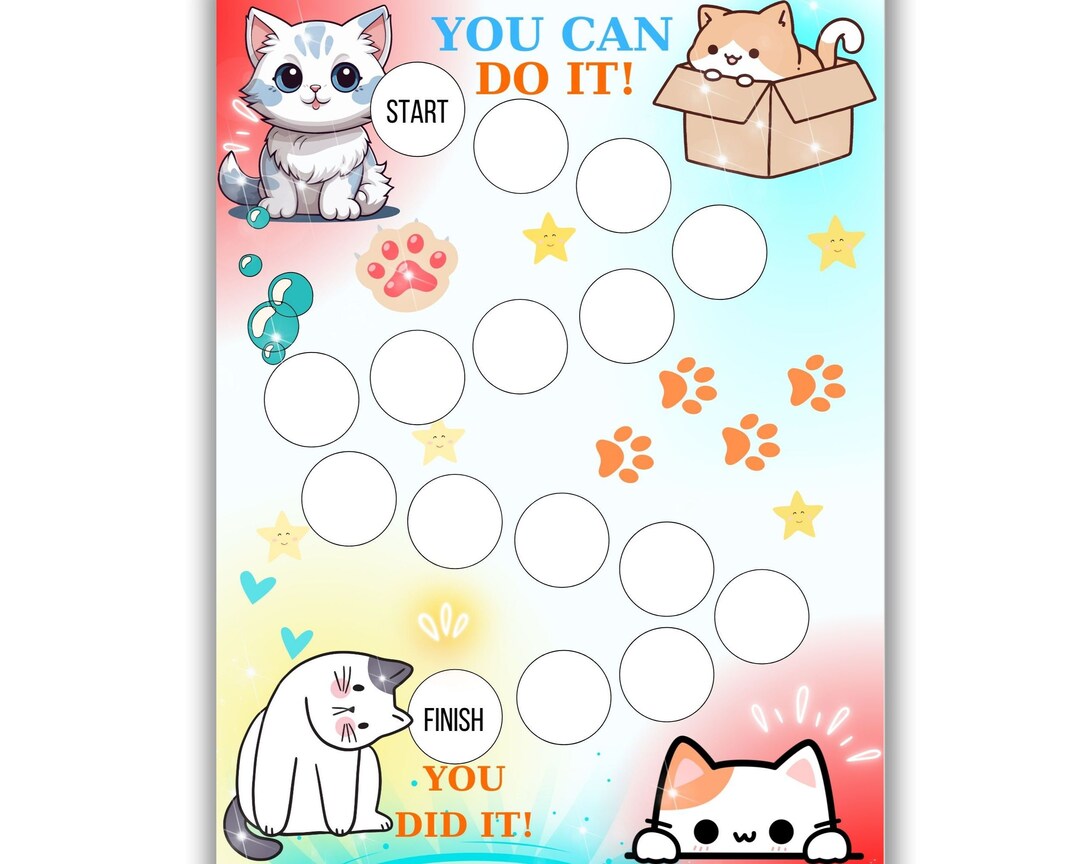 Printable Cat Reward Chart for Kids - Reading Chart - Behavior Chart ...