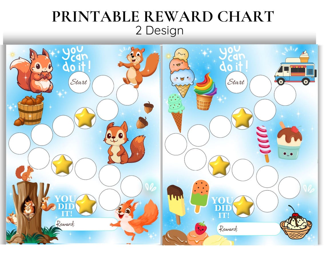 Cute Squirrel & Ice Cream Reward Charts for Kids - Printable Behavior ...