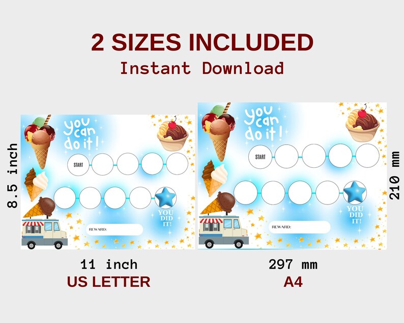 Reward Chart for Kids - Ice Cream Sticker Chart - Kids Motivation Boost ...