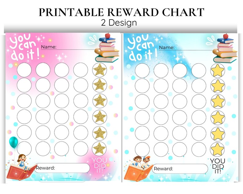 Printable Reading Reward Chart for Kids: Blue & Pink Book Tracker (PDF ...