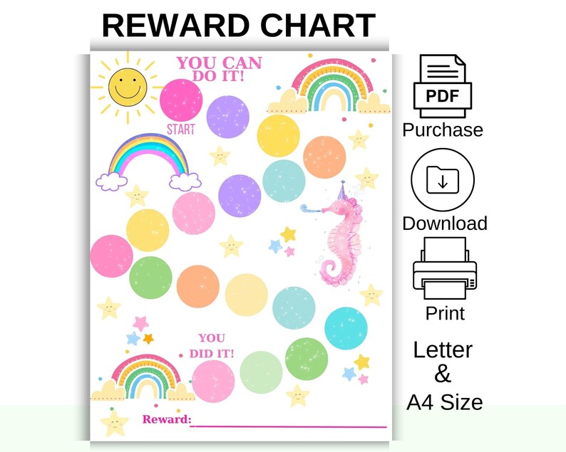 Rainbow Reward Chart for Kids: Potty Training & Behavior Tracker (PDF ...