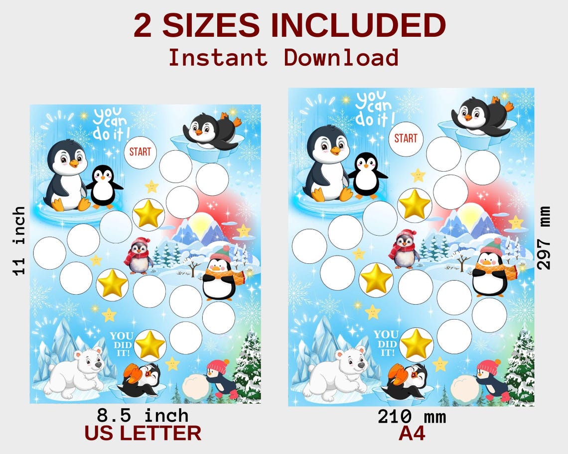Penguin Reward Chart for Kids Winter Theme Sticker Chart Potty Training ...