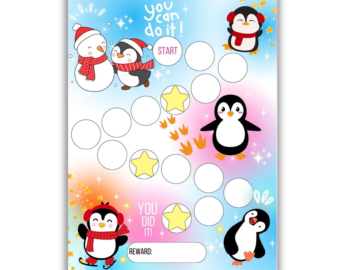 Penguin Reward Chart for Kids - Snowman Sticker Chart - Potty Training ...