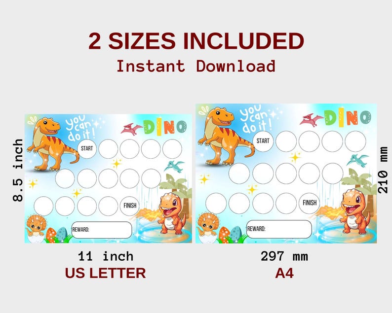 Dinosaur Reward Chart for Kids – Printable Behavior, Chore & Potty ...