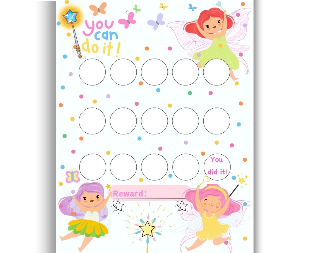 Fairy Reward Chart Girls Behavior Chart Kids Girls Chore Chart Sleeping ...