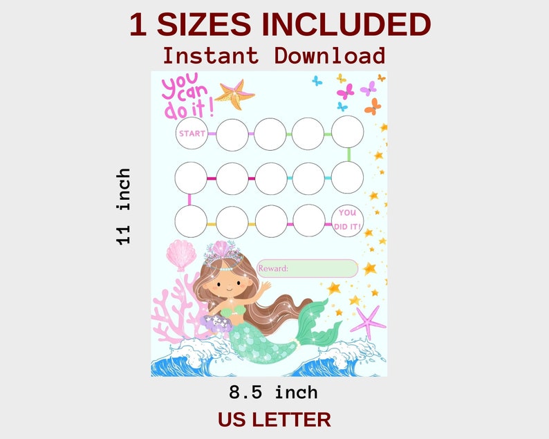 Printable Mermaid Reward Chart Girls Potty Training Sleeping Chart ...