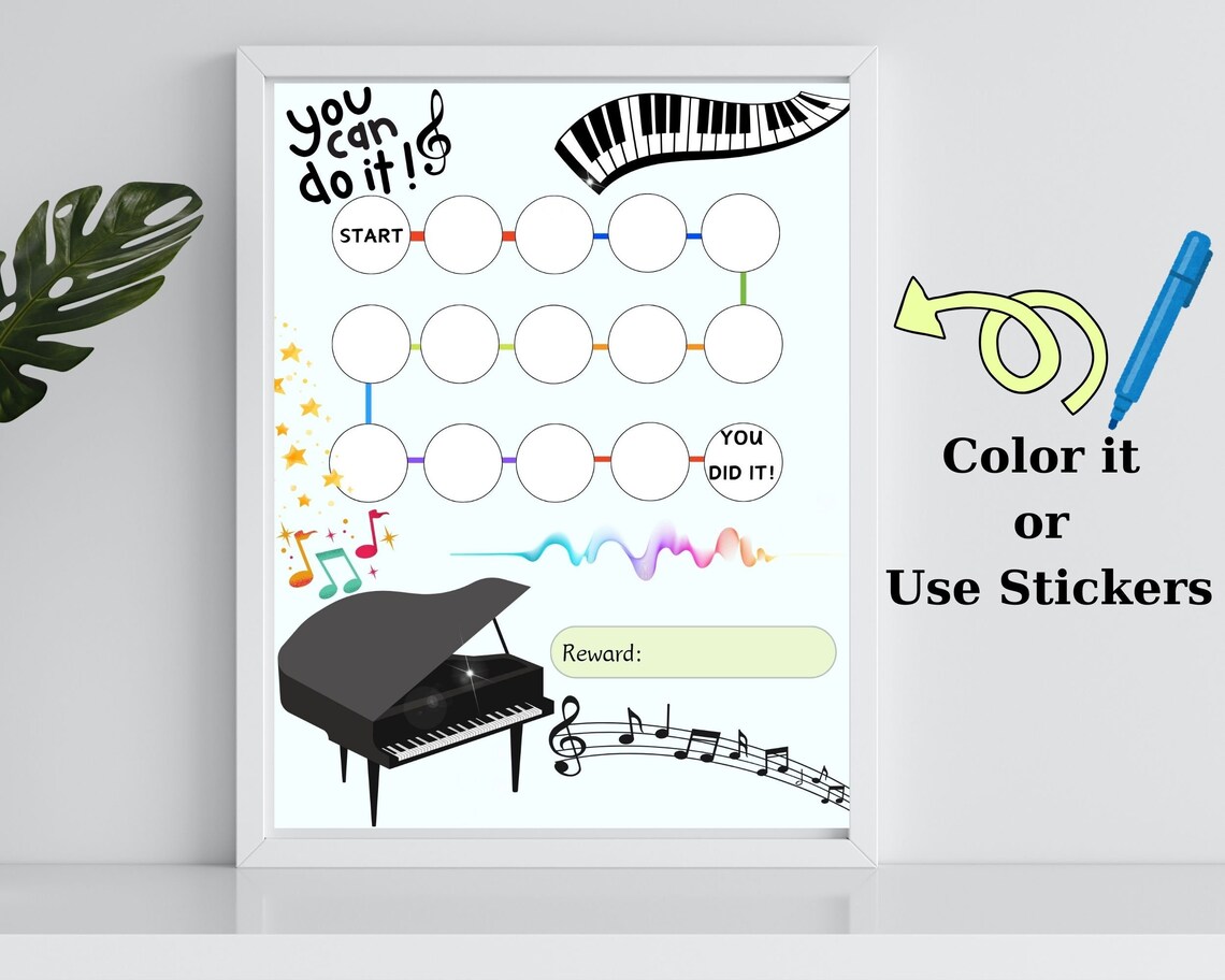 Printable Piano Reward Chart - Music Practice - Piano Practice - Music ...
