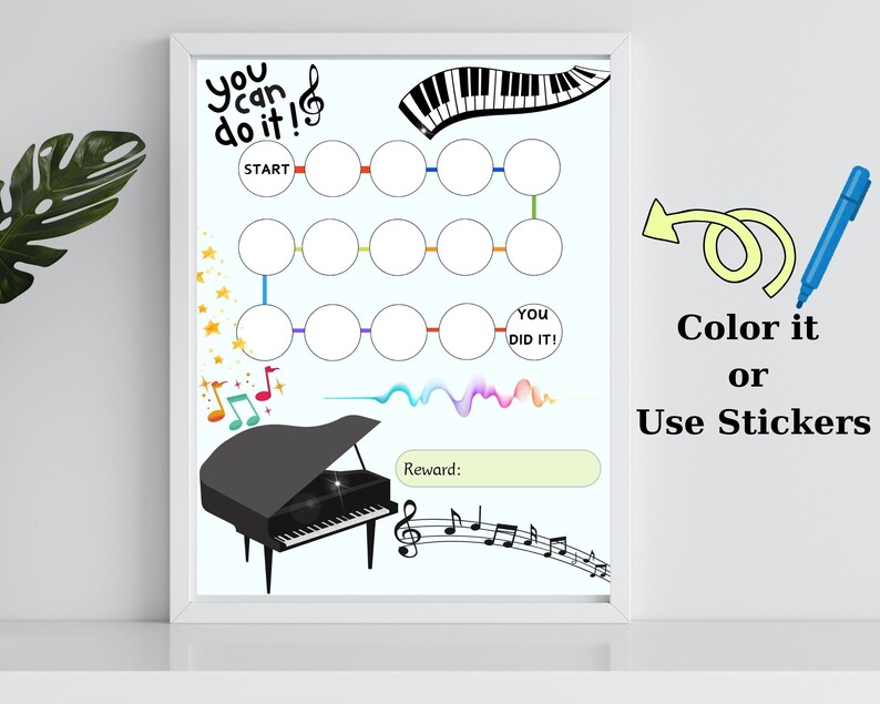 Printable Piano Reward Chart - Music Practice - Piano Practice - Music ...