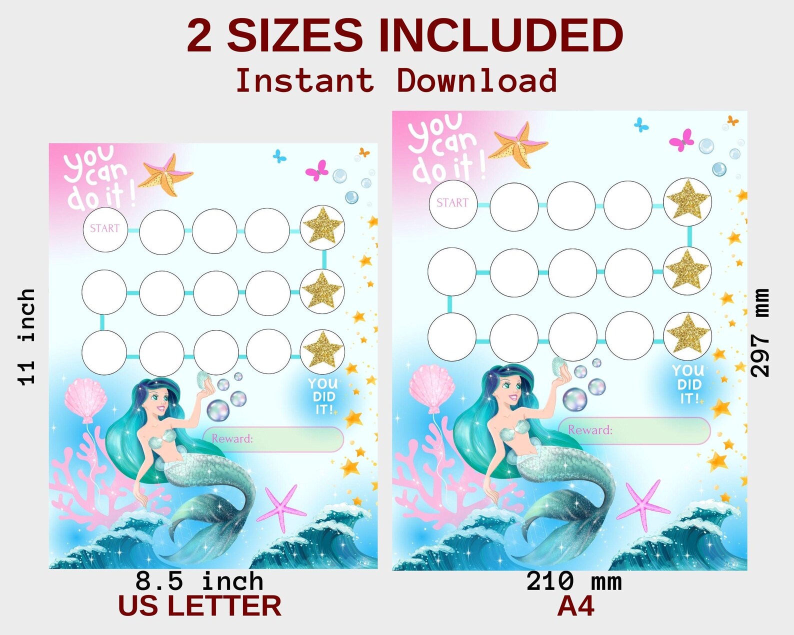 Mermaid Reward Chart for Kids - Girls Potty Training - Sleeping Chart ...