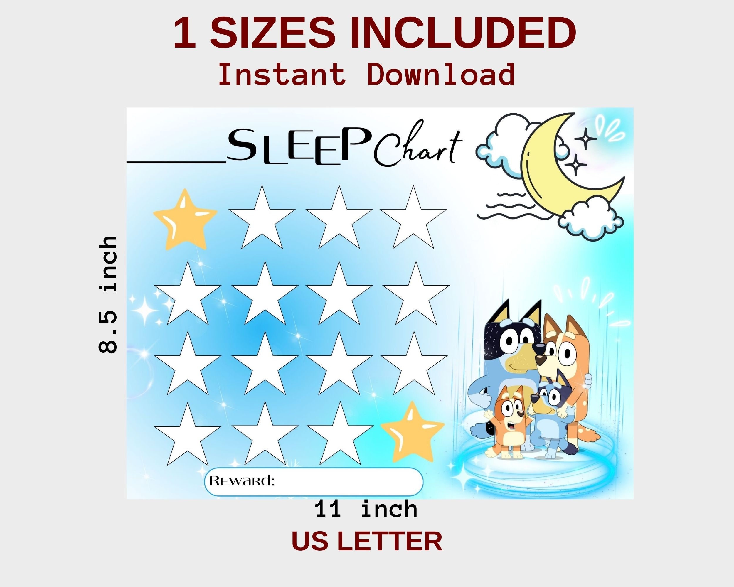 Bluey Sleeping Chart Kids Sleeping Chart Reward Chart Sleep Chart for ...