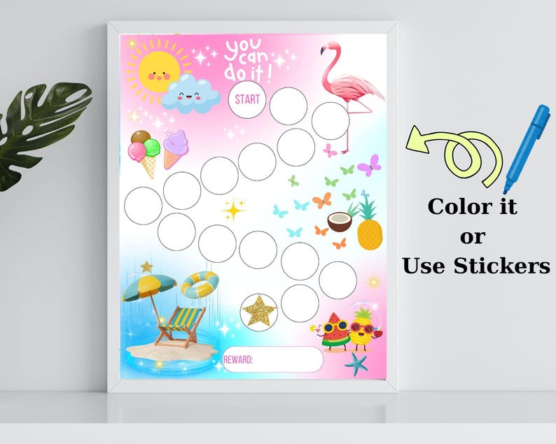 Summer Reward Chart - Printable Potty Training Chart - Flamingo Chore ...