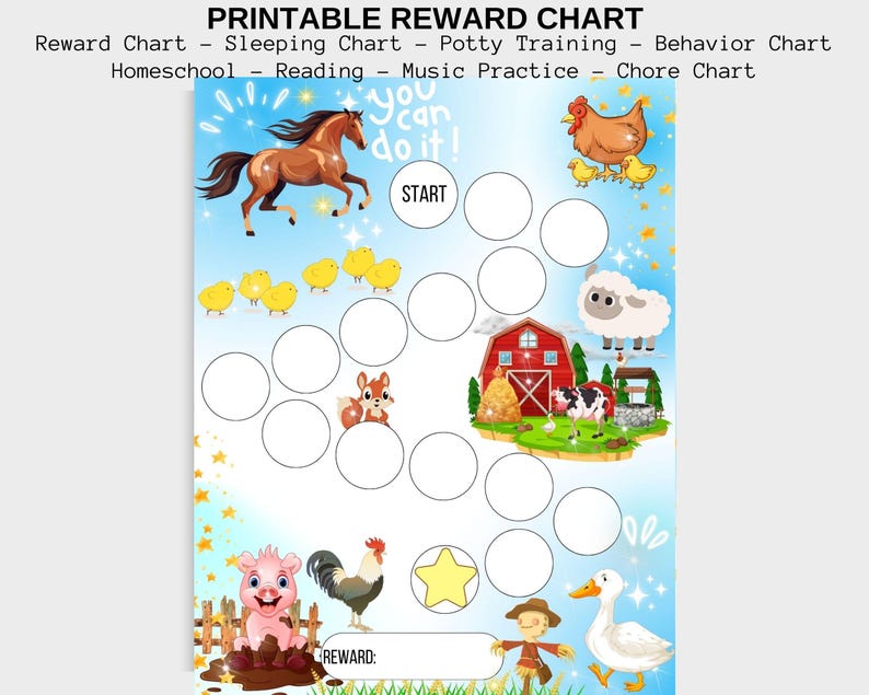 Farm Reward Chart Kids Behavior Chart Potty Training Chart Chore Chart ...