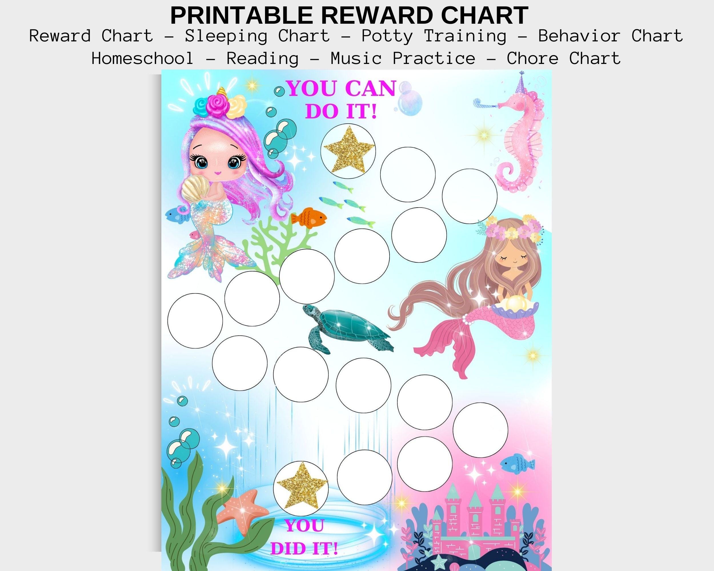 Printable Mermaid Reward Chart - Girls Potty Training - Sleeping Chart ...