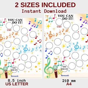 Printable Music Reward Chart - Music Practice Chart - Kids Music Reward ...