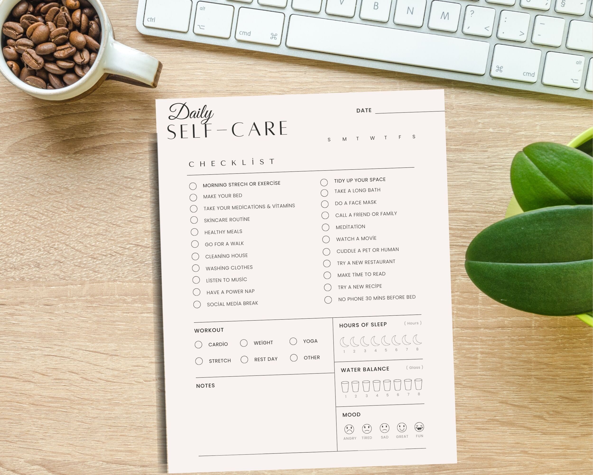 Daily Self Care Checklist Printable & Digital Self Care Planner Self ...