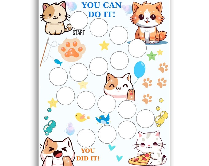 Printable Cat Reward Chart Kids Reward Chart Potty Training Sleeping ...