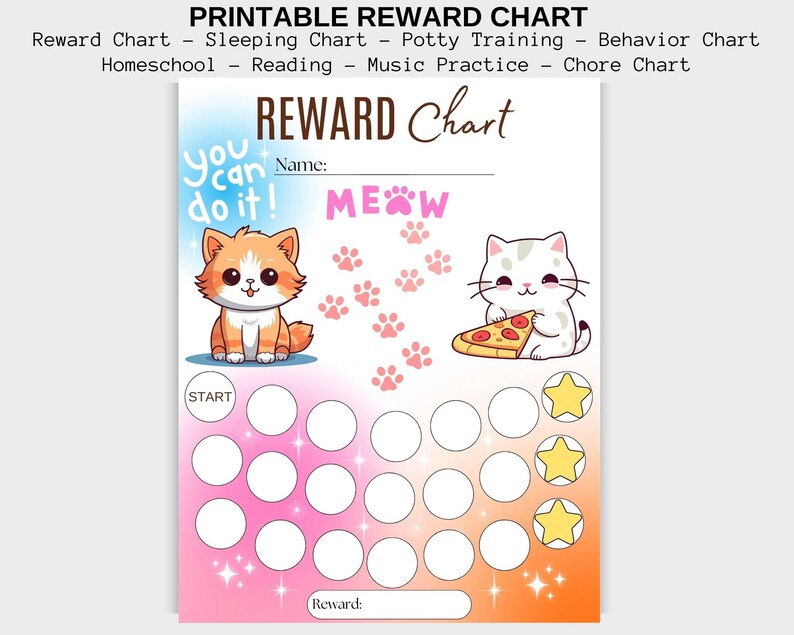 Printable Cat Reward Chart Girls Reward Chart Behavior Chart Potty ...