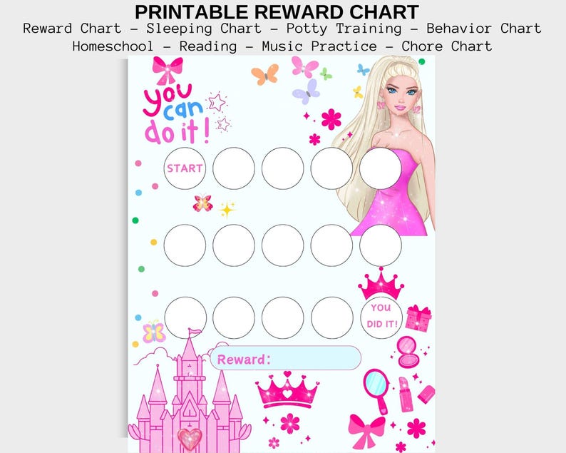 Princess Reward Chart for Kids – Printable Potty Training, Chore ...