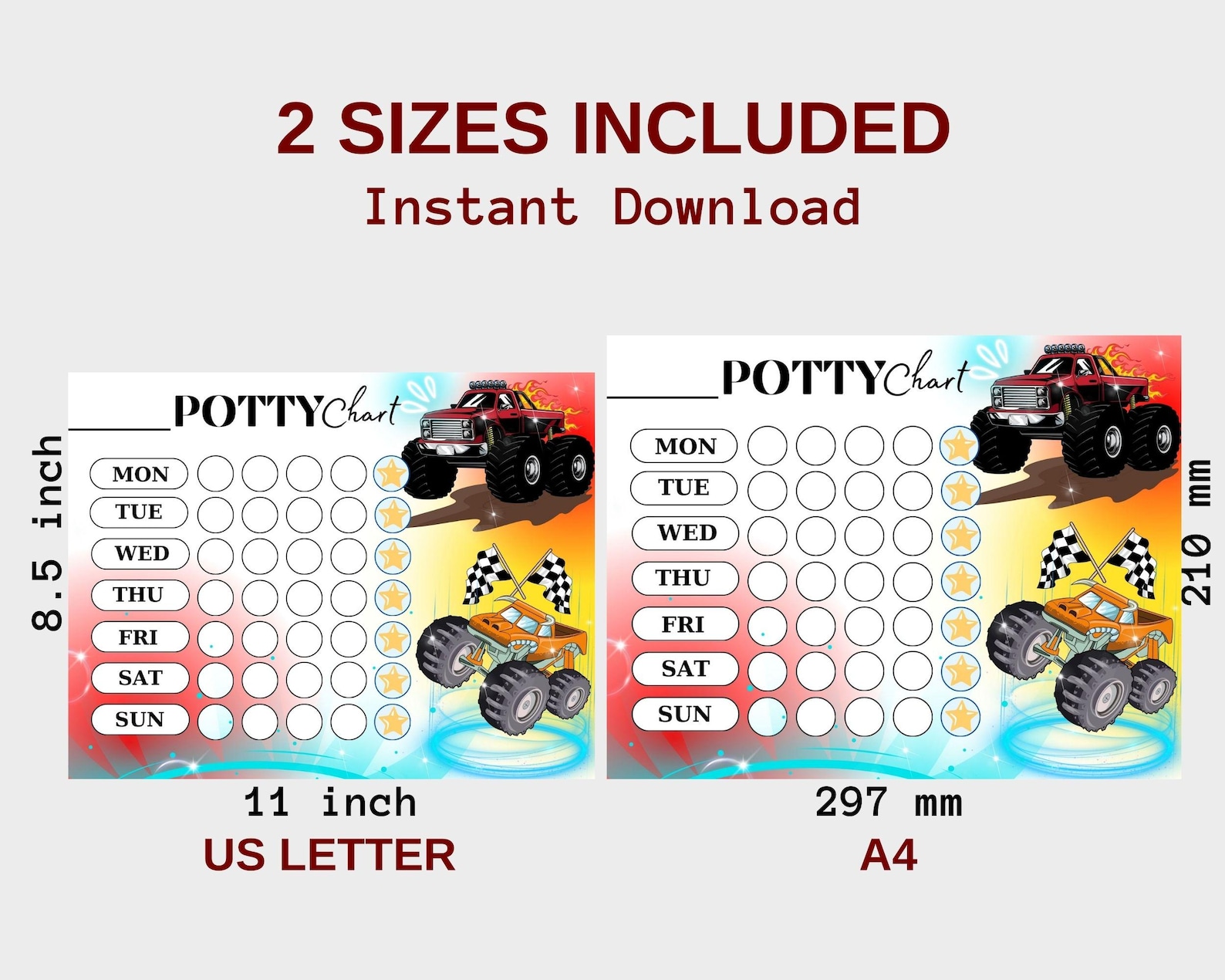 Monster Truck Potty Training Chart - Toilet Training Chart - Potty ...