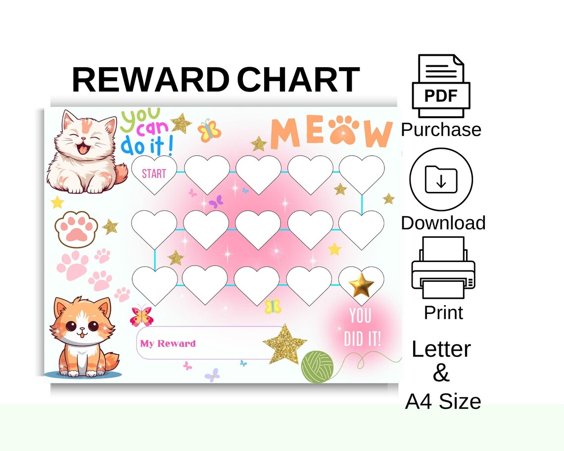 Cat Reward Chart for Kids – Printable Behavior, Potty - Routine Tracker ...