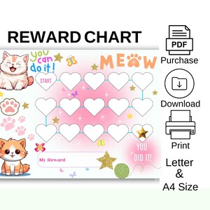 Cat Reward Chart for Kids – Printable Behavior, Potty - Routine Tracker ...