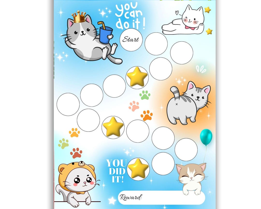 Cat Reward Chart for Kids – Printable Behavior & Potty Training Tracker ...