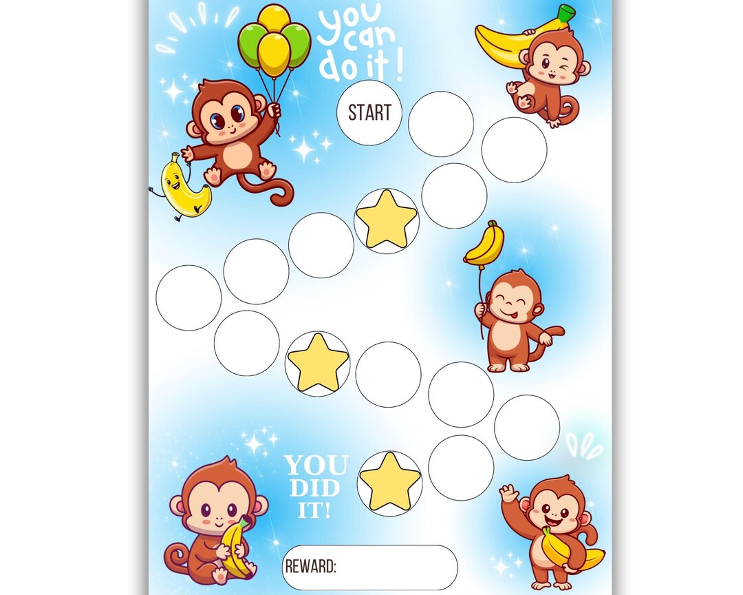 Monkey Reward Chart - Ape Sticker Chart - Potty Training Chart - Chore ...