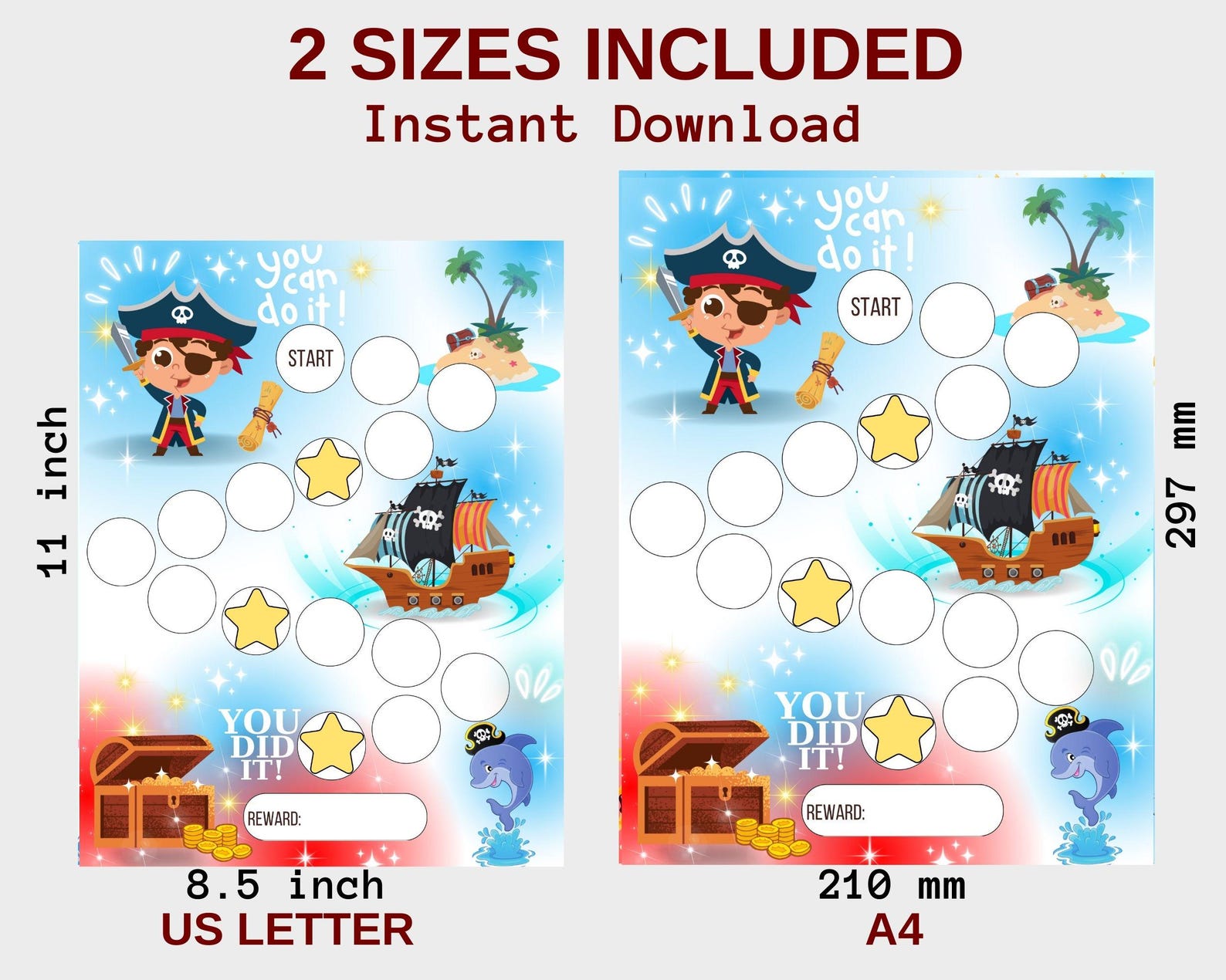 Pirate Reward Chart - Treasure Hunt Chart - Sticker Chart - Prize Chart ...