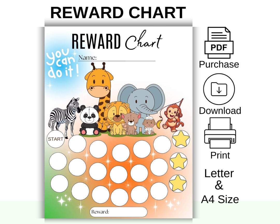 Printable Zoo Reward Chart - Kids Reward Chart - Jungle Sticker Chart ...