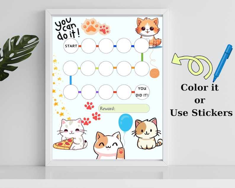 Printable Cat Reward Chart - Kids Reward Chart - Potty Training ...