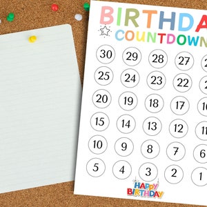 Printable Birthday Countdown - Birthday Countdown Printable - 30 Day ...