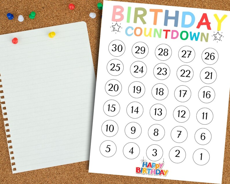 Printable Birthday Countdown - Birthday Countdown Printable - 30 Day ...