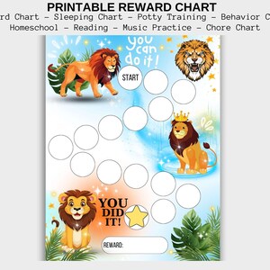 Lion Reward Chart Kids Reward Chart Toddler Reward Chart Potty Training ...