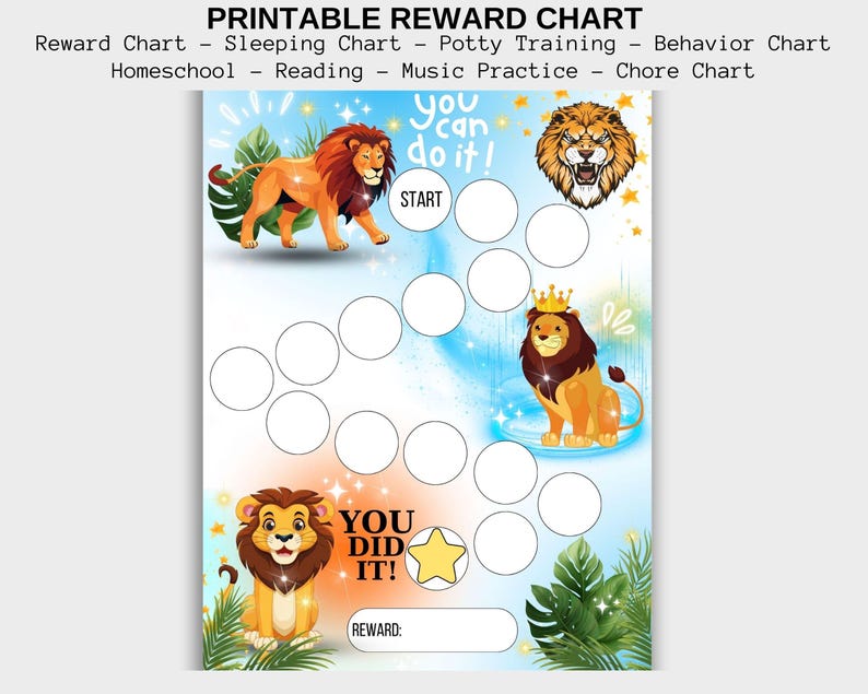 Lion Reward Chart Kids Reward Chart Toddler Reward Chart Potty Training ...