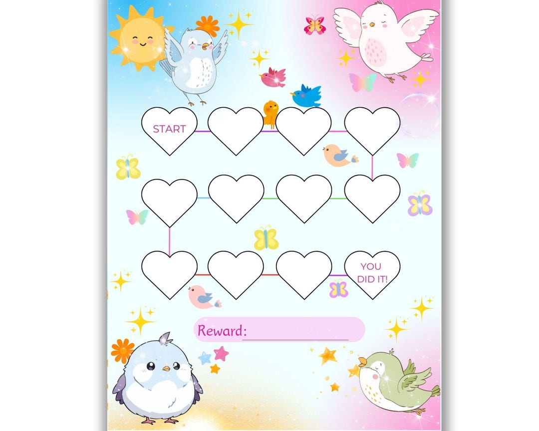 Bird Reward Chart for Kids - Sun Rainbow Reward Chart - Toddler Reward ...