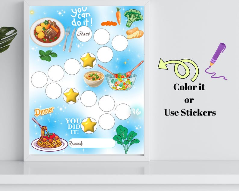 Printable Dinner Reward Chart for Kids: Mealtime Tracker (A4 & Letter ...