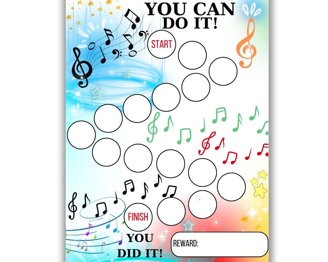 Printable Music Reward Chart - Music Practice Chart - Kids Music Reward ...