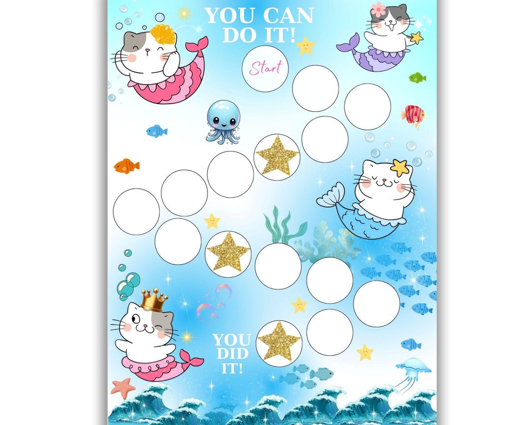 Reward Chart for Kids - Mermaid Cat Sticker Chart - Potty Training ...