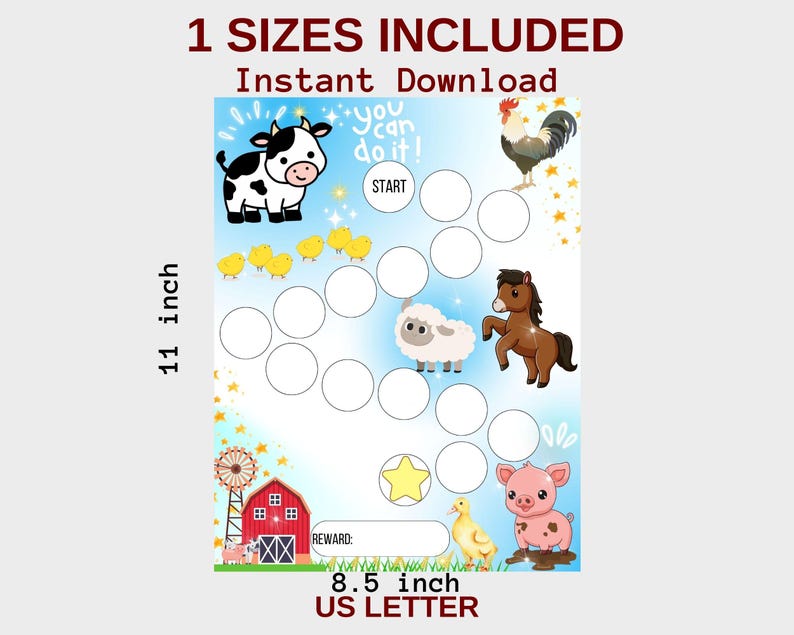 Farm Reward Chart Kids Behavior Chart Potty Training Chart Chore Chart ...