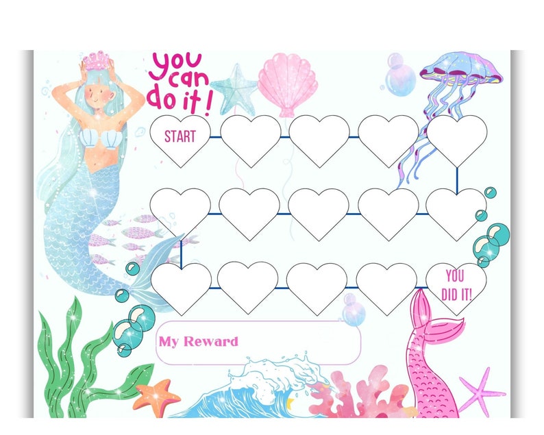 Printable Mermaid Reward Chart - Girls Potty Training - Sleeping Chart ...