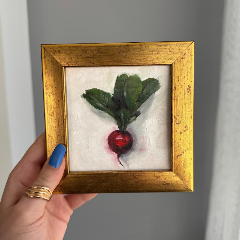 Original Radish Oil Painting – Miniature Kitchen Art, Hand-painted ...