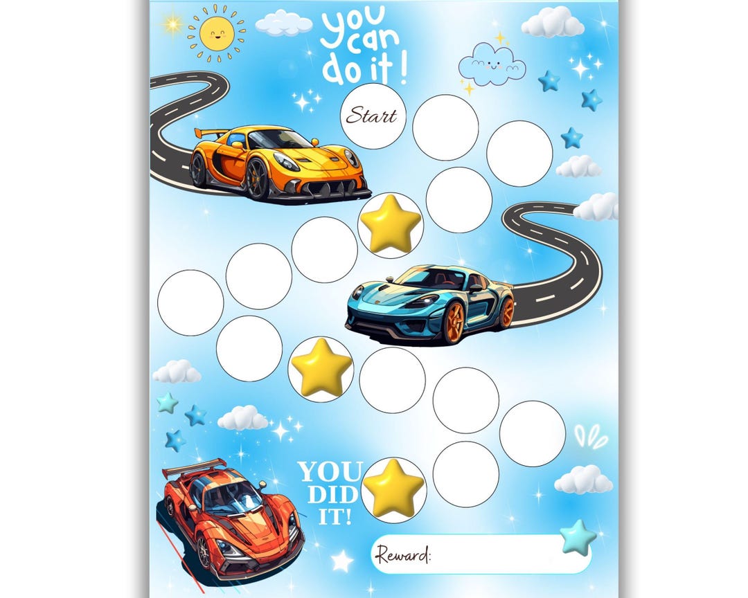 Sports Car Reward Chart for Kids - Printable Racing Car Behavior Chart ...