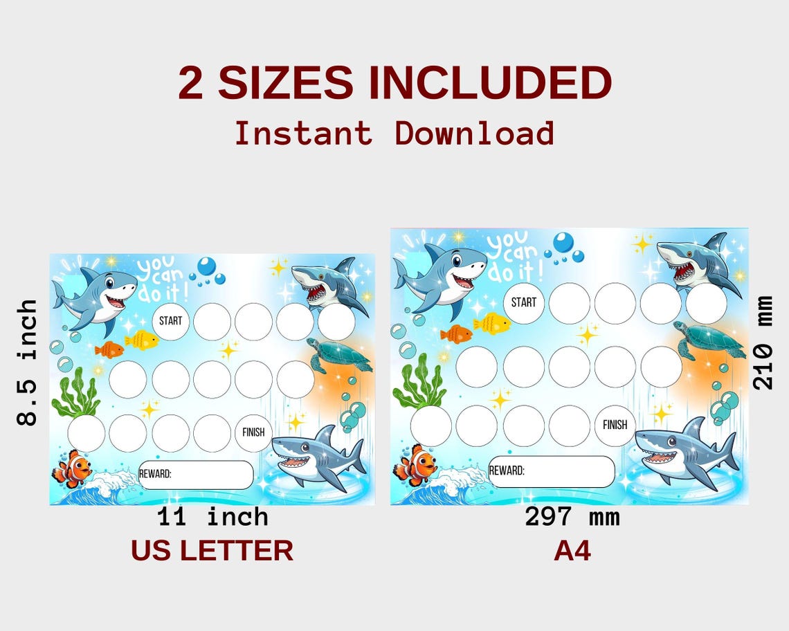 Shark Reward Chart for Kids – Printable Behavior & Potty Training ...